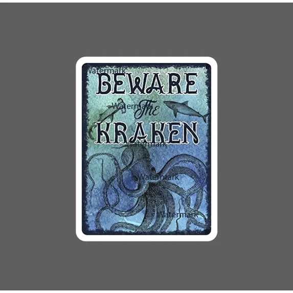 DOPASTICKER Beware The Kraken Sticker Ocean Warning Sticker Phone ...