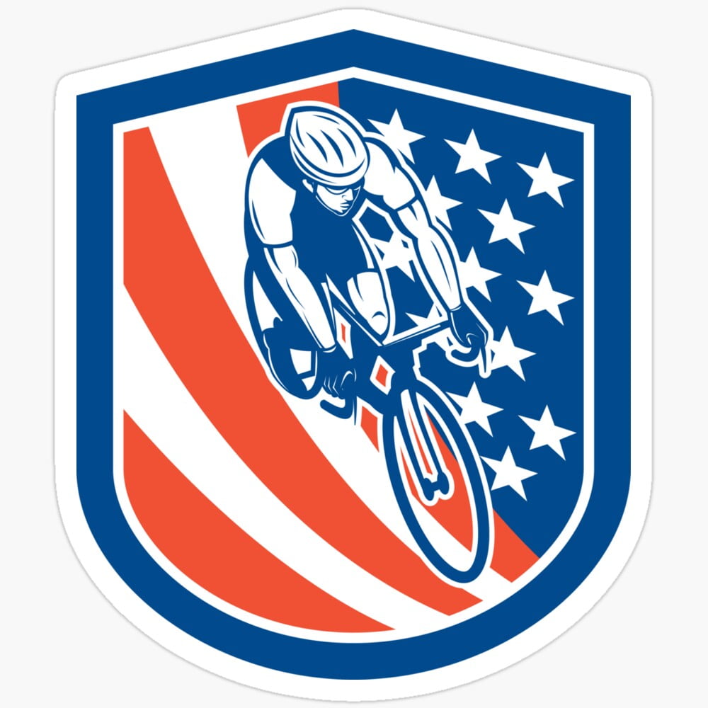 DOPASTICKER Bicycle Rider Usa Flag Shield Retro Sticker Phone Decal ...