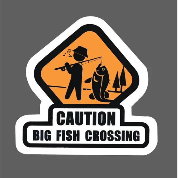 DOPASTICKER Big Fish Crossing Sticker Caution Sticker Phone Sticker ...