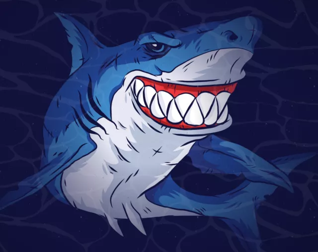 DOPASTICKER Big Teeth Smiling Shark Sticker Great White Blue Predator ...