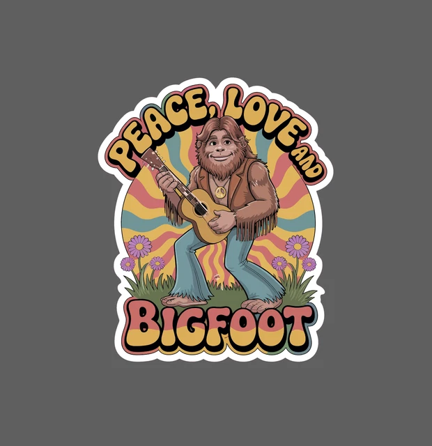 DOPASTICKER Bigfoot Hippie Sticker Peace Love Music Guitar Sticker ...