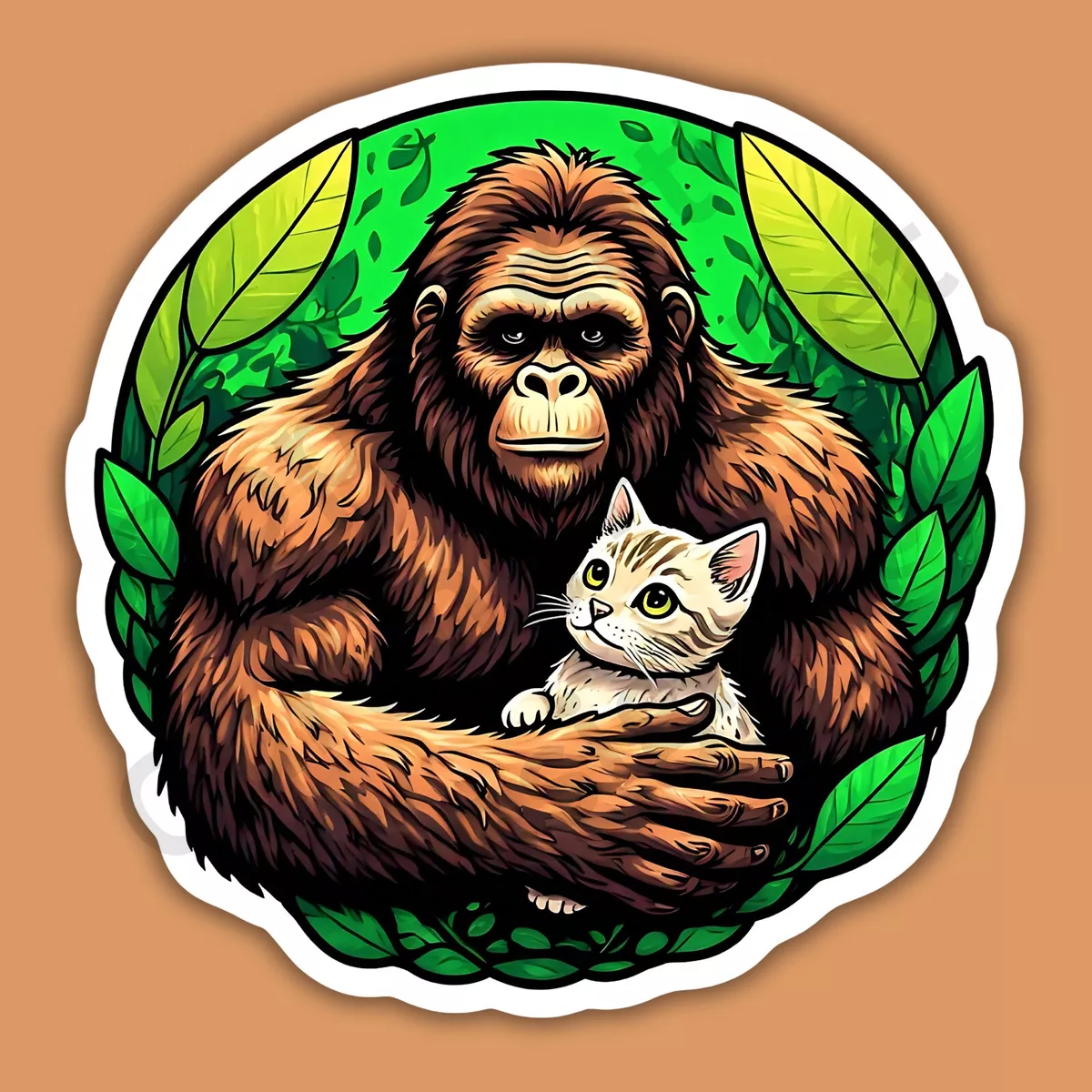 DOPASTICKER Bigfoot Holding A Cat Sasquatch Cryptid Feline Cute Sticker ...