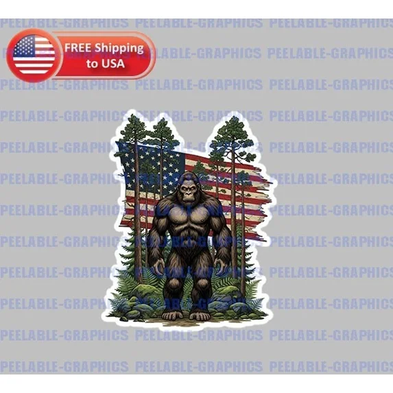 DOPASTICKER Bigfoot Sasquatch American Flag Patriotic Usa Sticker Phone ...