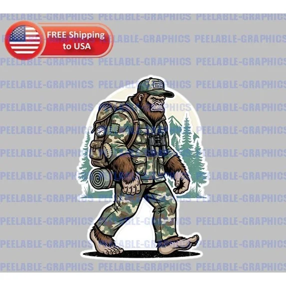 DOPASTICKER Bigfoot Sasquatch Camo Hunting Sticker Phone Sticker, Latop ...