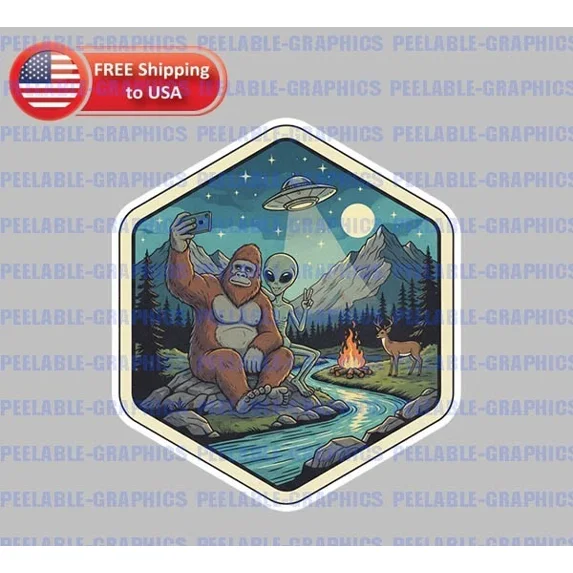 DOPASTICKER Bigfoot Sasquatch Selfie Alien Ufo Sticker Phone Sticker ...