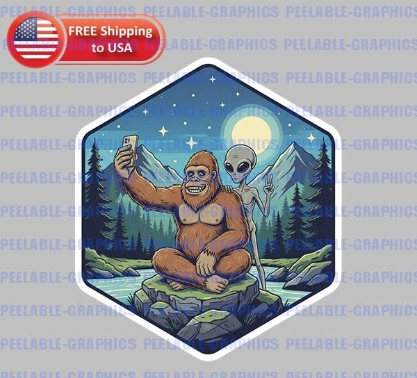 DOPASTICKER Bigfoot Sasquatch Selfie Alien Ufo Sticker Phone Sticker ...