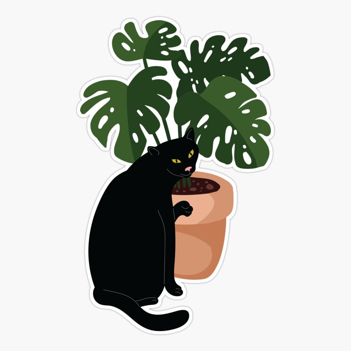 DOPASTICKER Black Cat And Monstera Plant Sticker, Phone Sticker Car ...