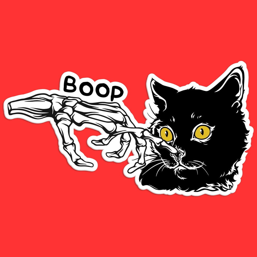 DOPASTICKER Black Cat Boop Sticker - Skeleton Hand Hal.Low.Een Decal ...