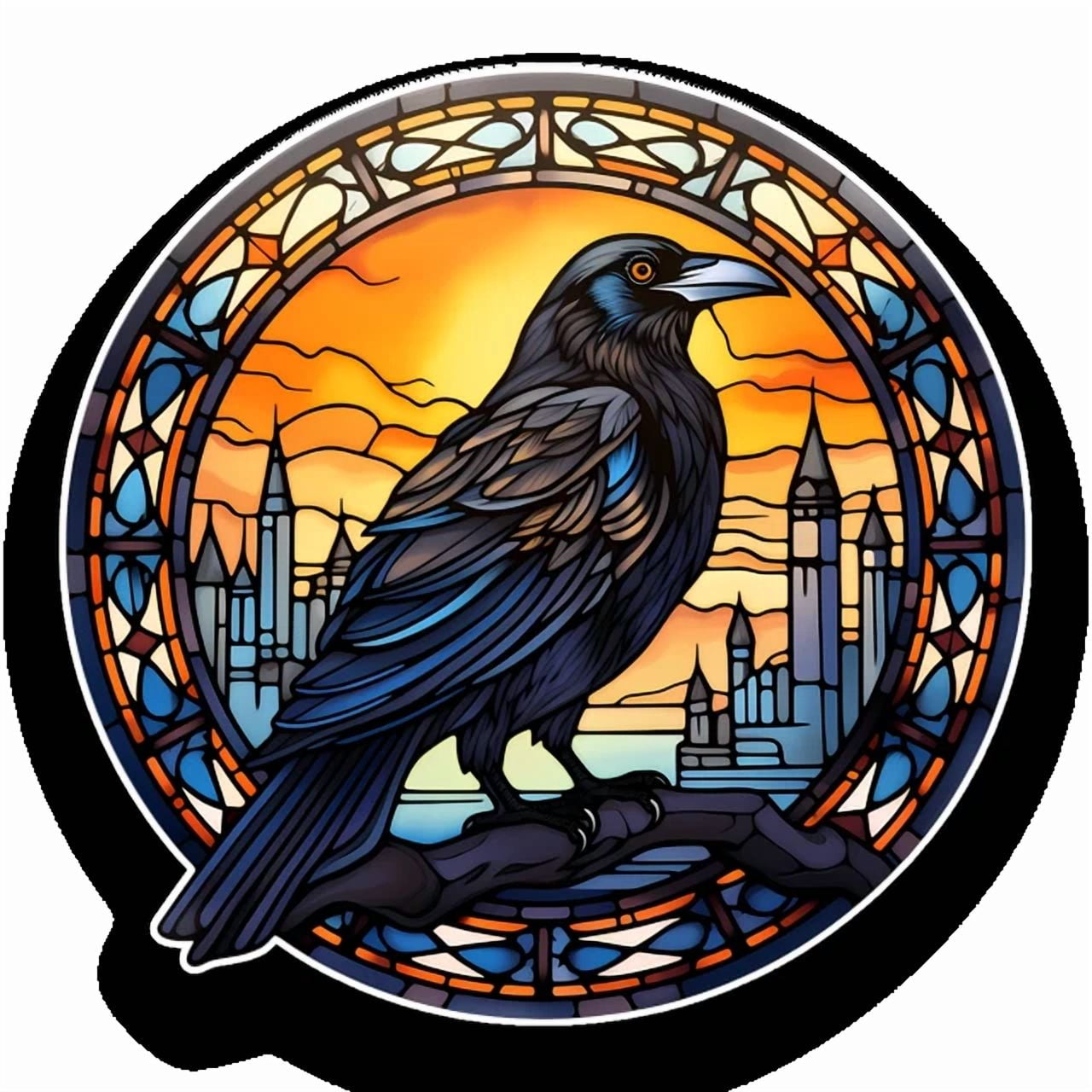 DOPASTICKER Black Crow Raven Bird Stained Glass Style Window Opaque ...
