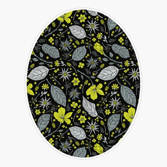 DOPASTICKER Black, Gray & Lime Green Floral,Botanical Pattern Sticker ...