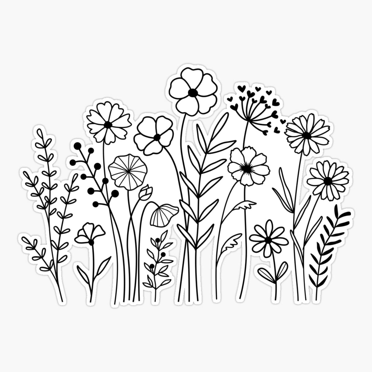 DOPASTICKER Black Spring Botanicals Flowers Sticker, Phone Sticker Car ...