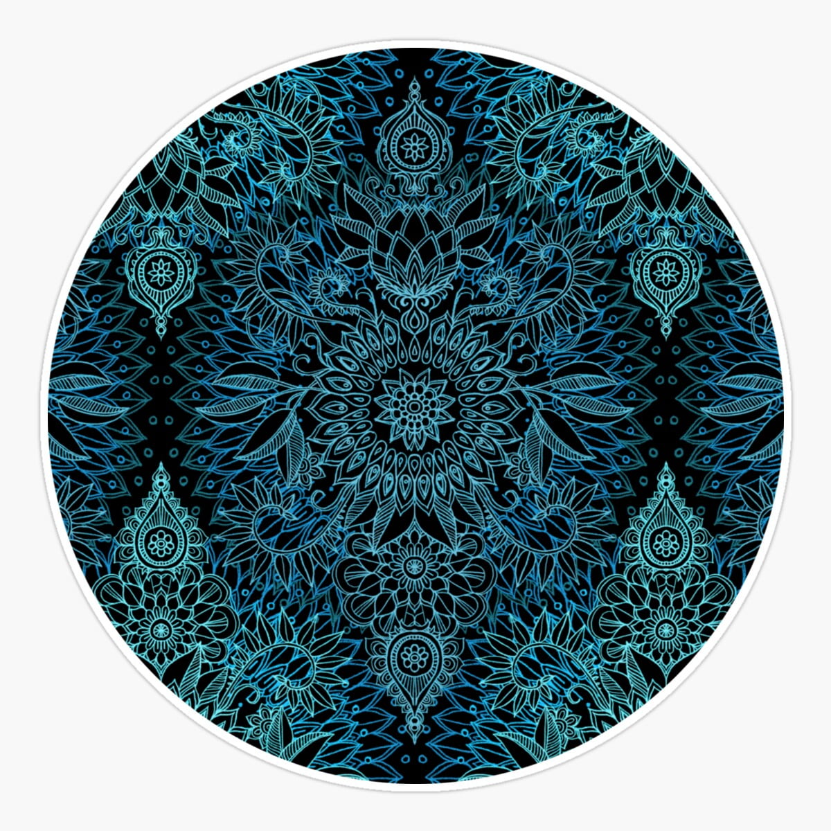 DOPASTICKER Black, Teal & Aqua Protea Doodle Pattern Sticker, Phone ...