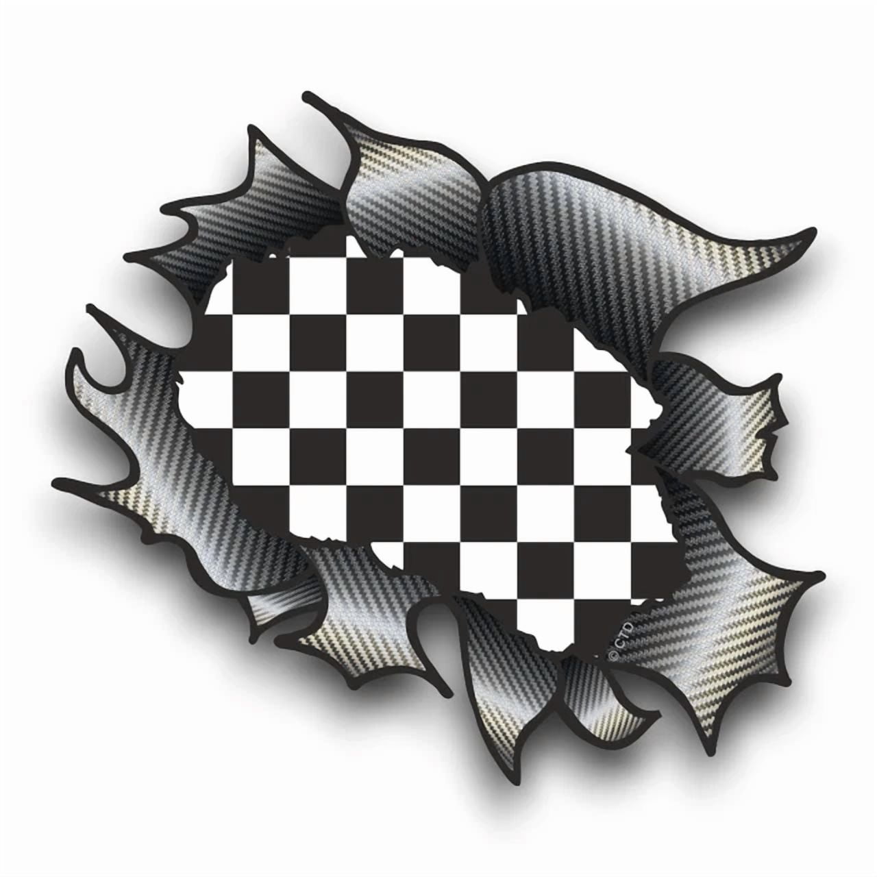 DOPASTICKER Black & White Chequered Flag Ripped Carbon Fibre Sticker ...