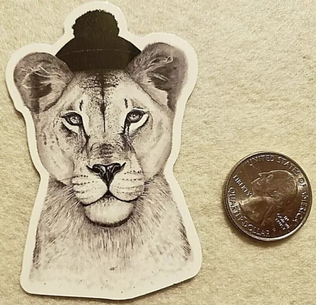 DOPASTICKER Black And White Lioness Head Sticker With Hat Sticker Decal ...