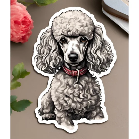 DOPASTICKER Black & White Poodle Face Sticker Phone Decal Water Bottle ...