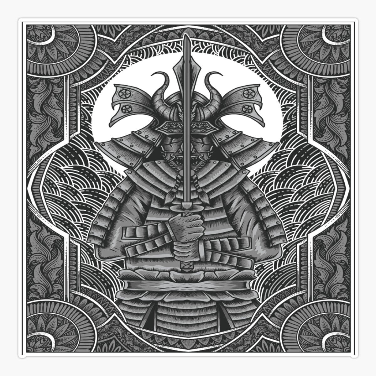 DOPASTICKER Black & White Warior Samurai Sticker, Phone Sticker Car ...
