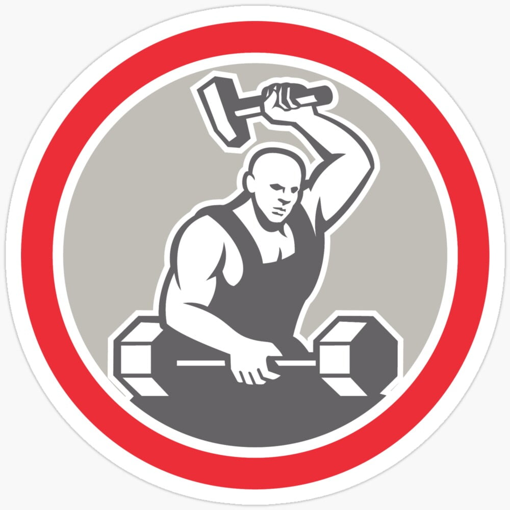 DOPASTICKER Blacksmith Striking At Barbell With Sledgehammer Retro ...