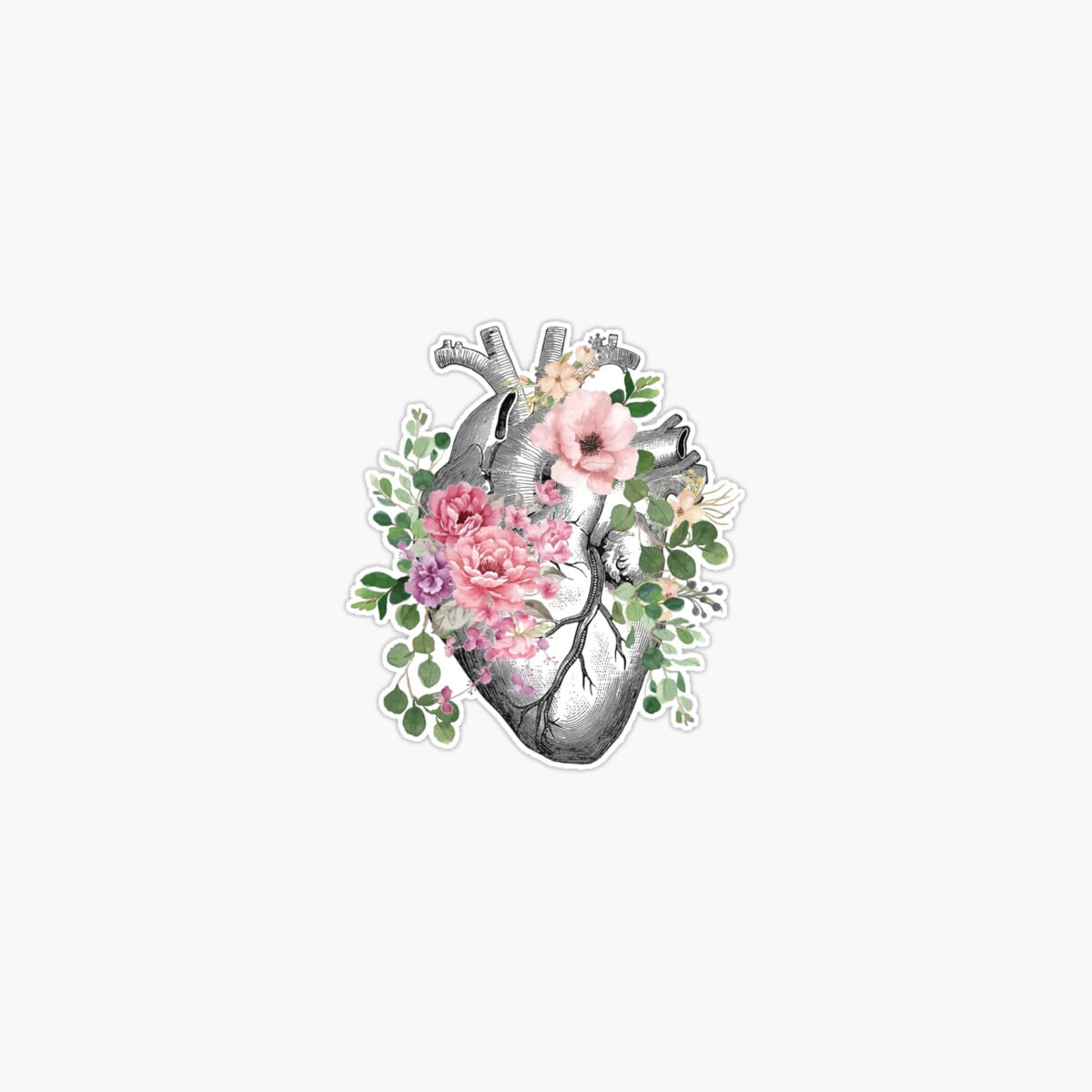 DOPASTICKER Bloom Floral Heart Human Anatomy Pink Roses Flowers Sticker ...