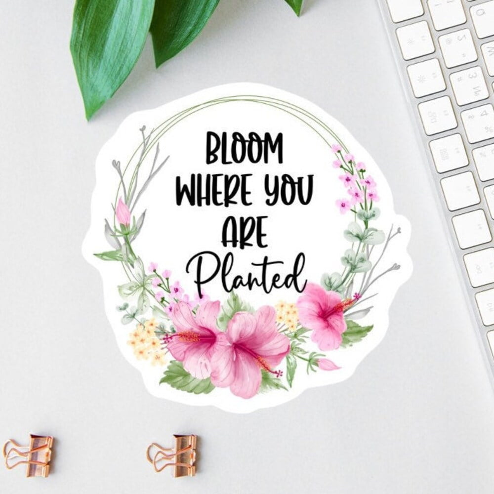 DOPASTICKER Bloom Where You Are Planted Sticker, Clear Laptop Sticker ...