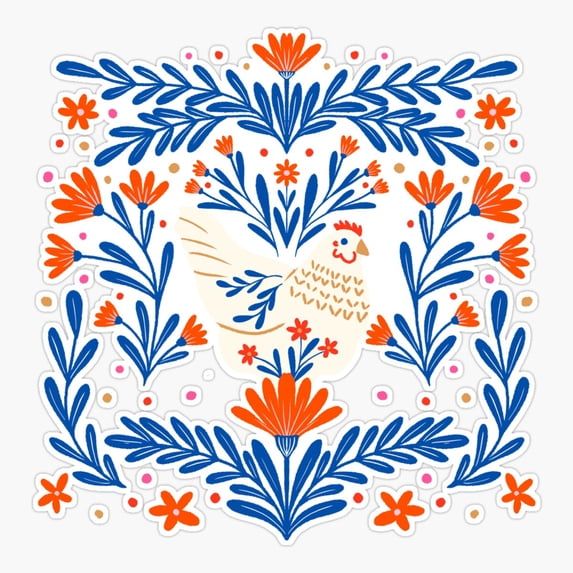 DOPASTICKER Blooming Chicken - Blue And Orange Sticker, Phone Sticker ...