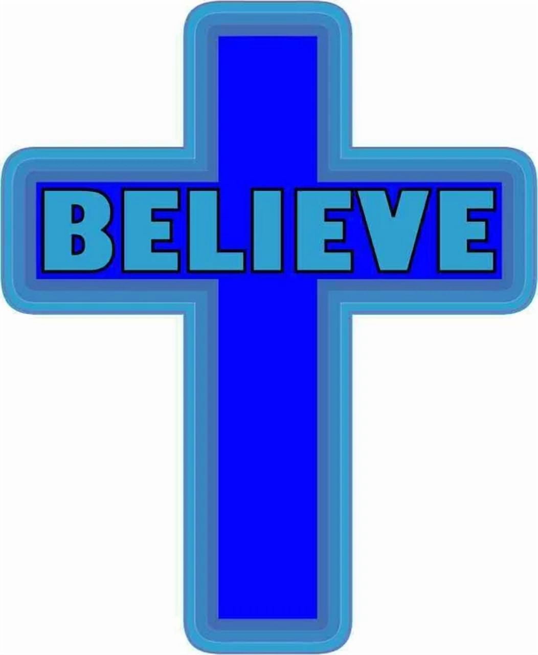 DOPASTICKER Blue Believe Cross Sticker Religious Vehicle Sticker Phone ...