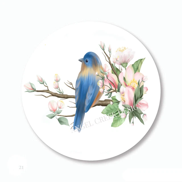 DOPASTICKER Blue Bird On Apple Blossom Tree Scrapbook Stickers Birding ...