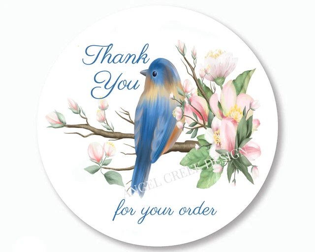 DOPASTICKER Blue Bird On Apple Blossom Tree Scrapbook Stickers Thank ...