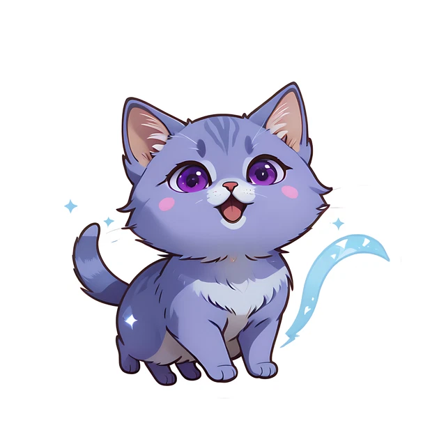DOPASTICKER Blue Cartoon Cat Sticker " Cute Fluffy Galaxy Purple Kitty ...
