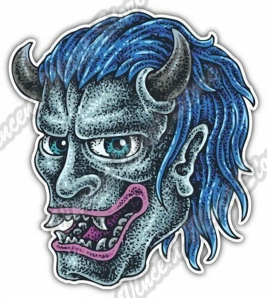 DOPASTICKER Blue Devil Head Monster Horns Fangs Scary Car Sticker Decal ...