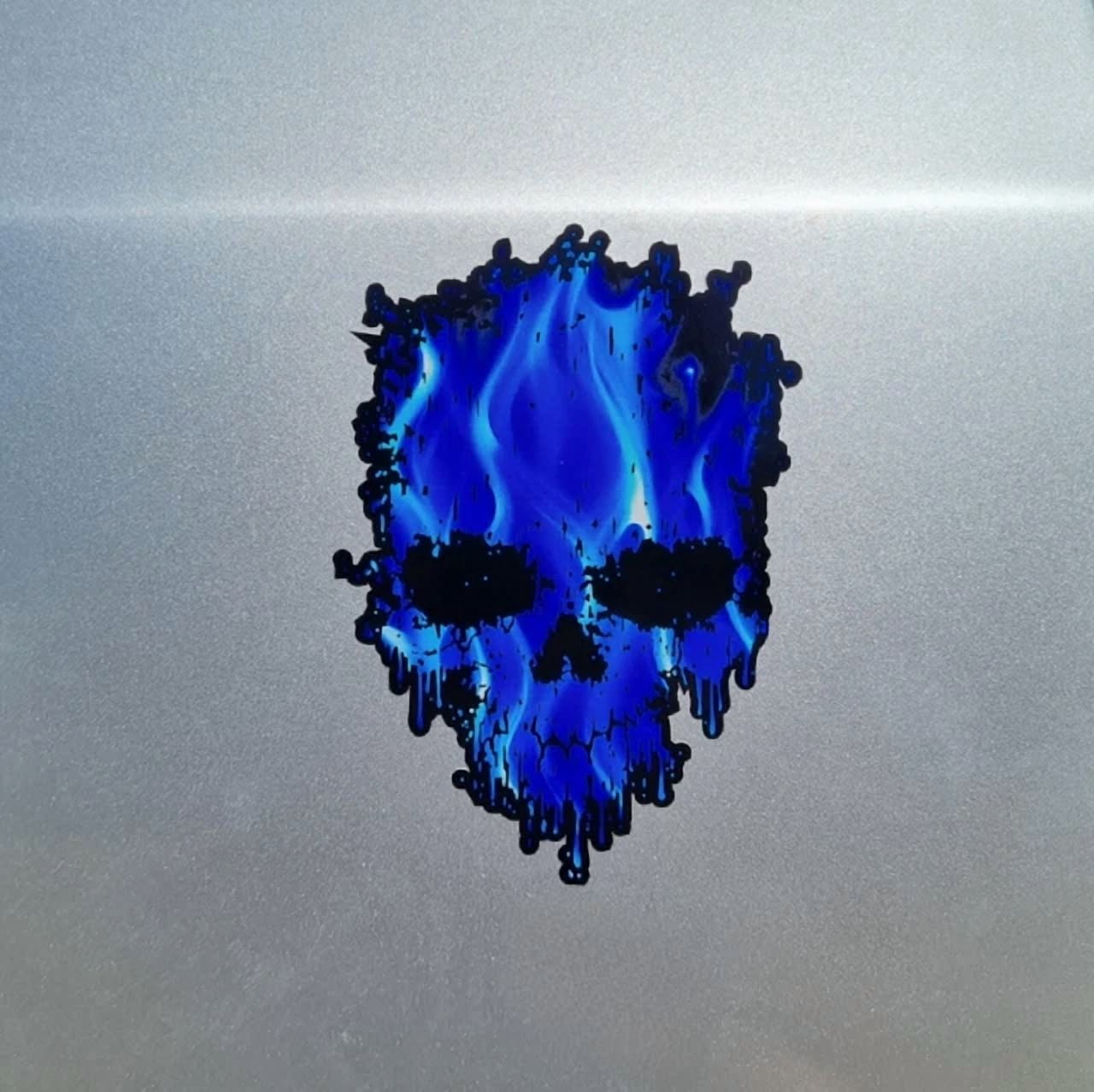 DOPASTICKER Blue Fire Flames Cool Dripping Skull Sticker For Car Van ...