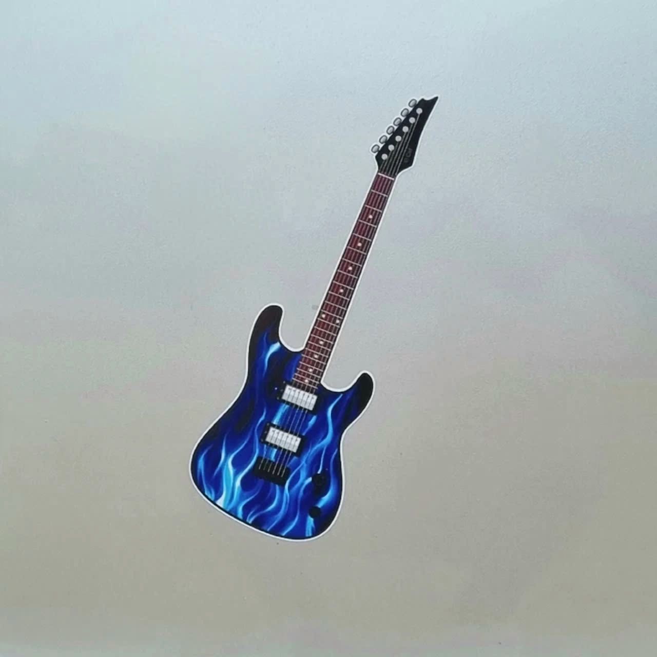 DOPASTICKER Blue Fire Flames Electric Guitar Sticker Decal For Car Van ...