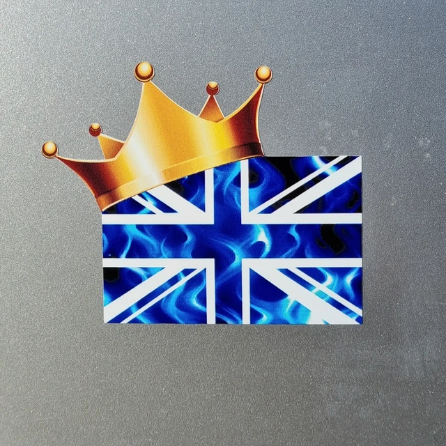 DOPASTICKER Blue Fire Flames Union Jack Flag With Crown Sticker For Car ...
