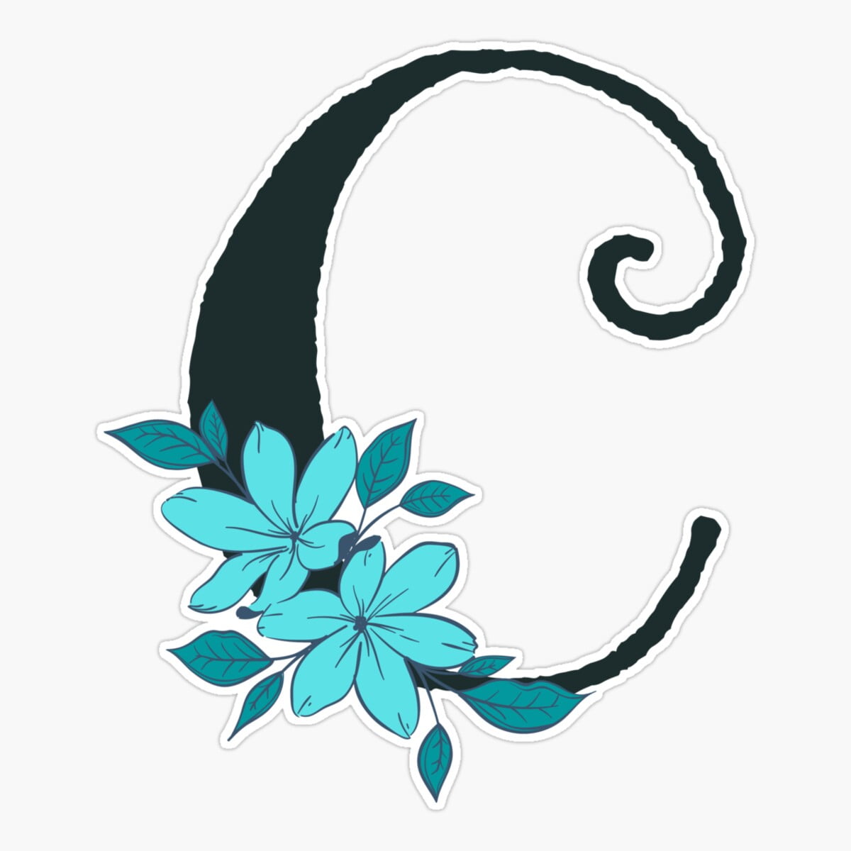 DOPASTICKER Blue Floral C Monogram Sticker, Phone Sticker Car Sticker ...