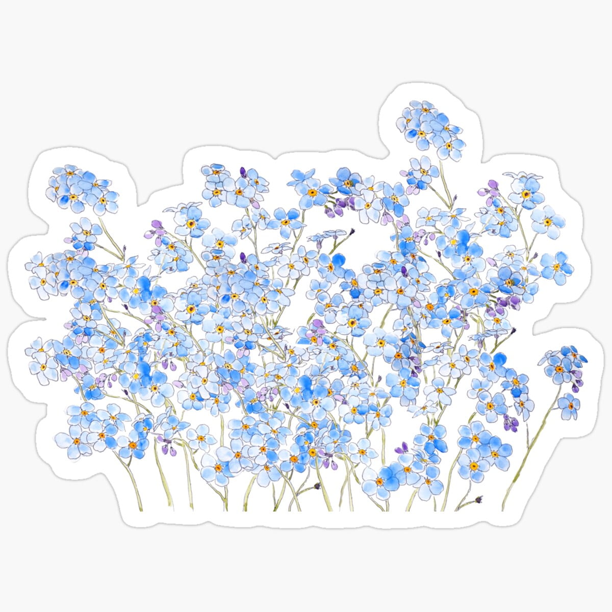 DOPASTICKER Blue Forget Me Not Ink And Watercolor 2 Sticker Birthday ...