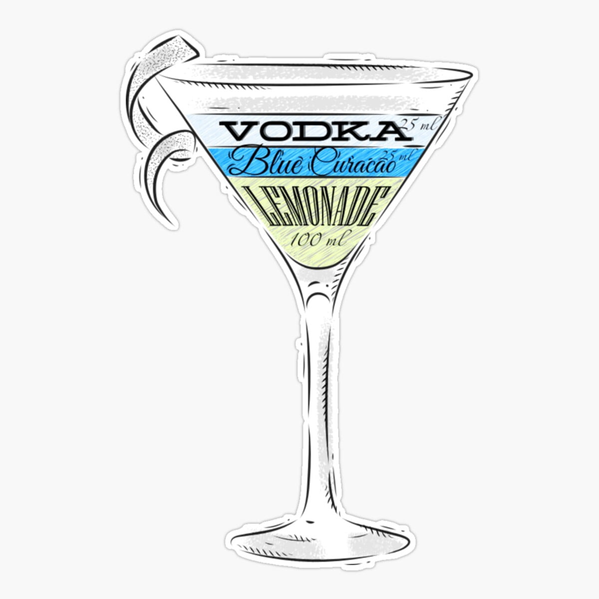 DOPASTICKER Blue Lagoon Ingredients Cocktail Gl Sticker, Phone Sticker ...