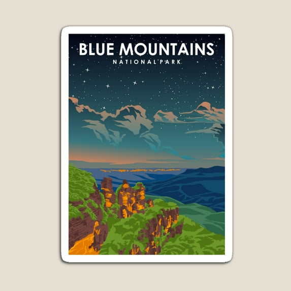 DOPASTICKER Blue Mountains National Park At Night Vintage Minimal Retro ...