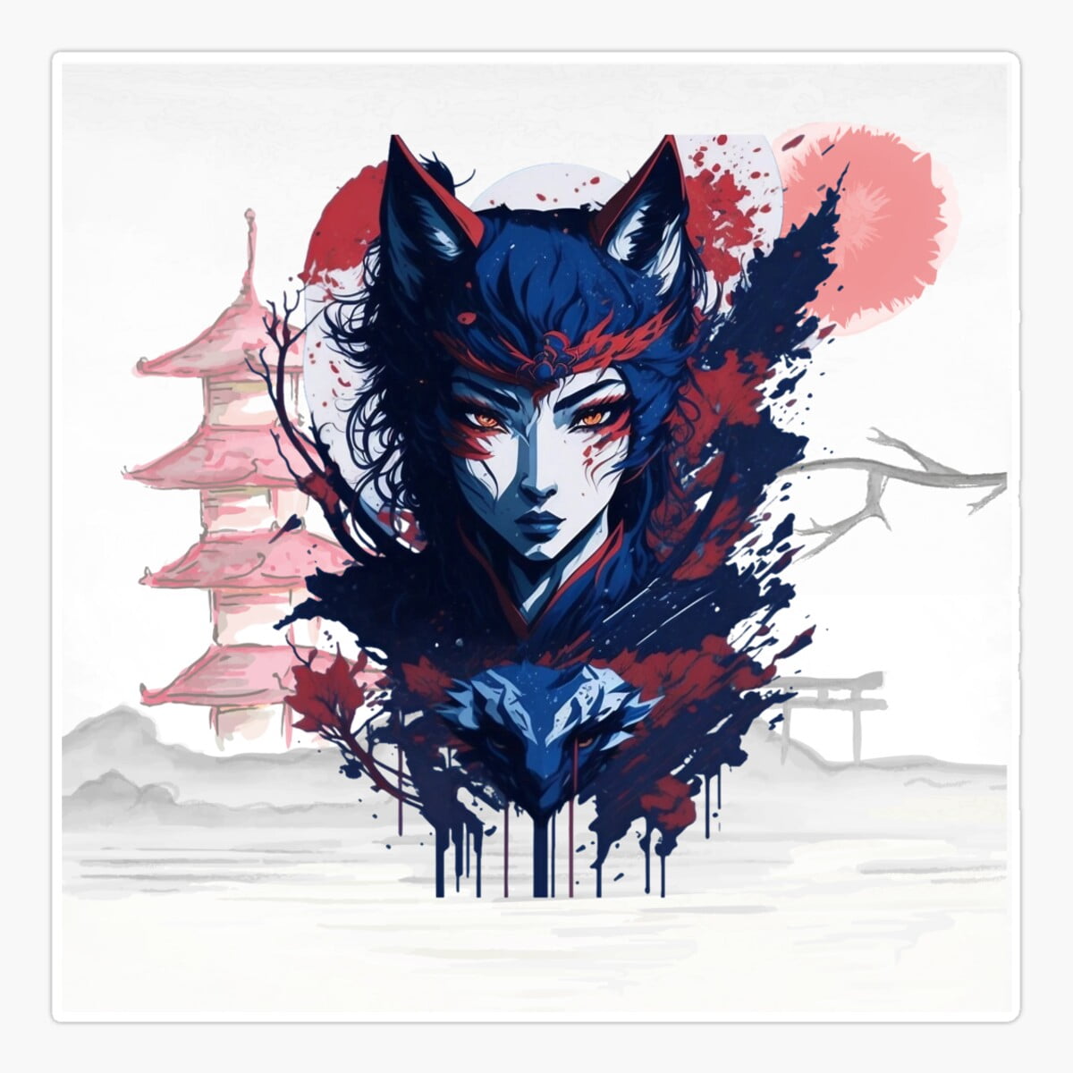 DOPASTICKER Blue Ninja Kitsune Girl Sticker, Phone Sticker Car Sticker ...
