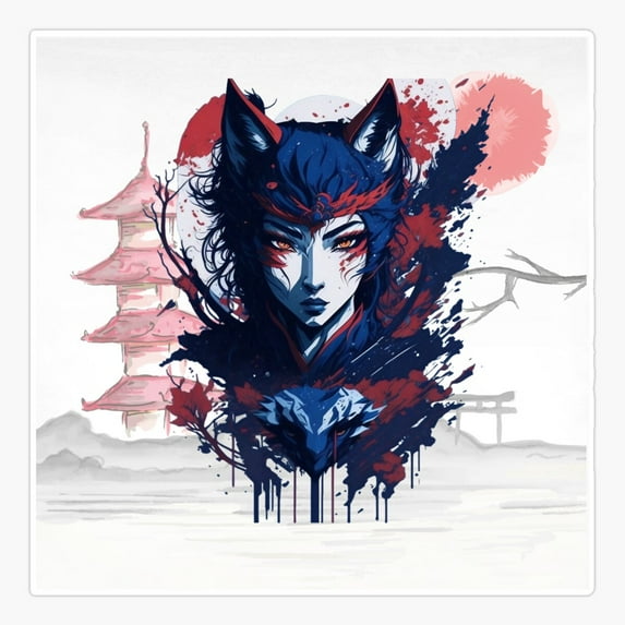 DOPASTICKER Blue Ninja Kitsune Girl Sticker, Phone Sticker Car Sticker ...