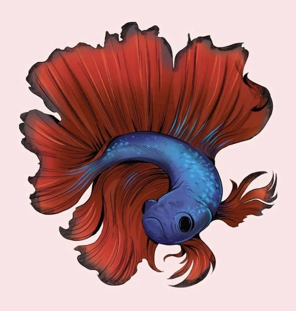 DOPASTICKER Blue Red Betta Fish Sticker Rainbow Beautiful Fish Aquarium ...