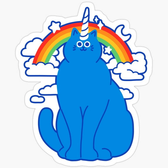 DOPASTICKER Blue Unicorn Cat Sticker Phone Decal Water Bottle Stickers ...
