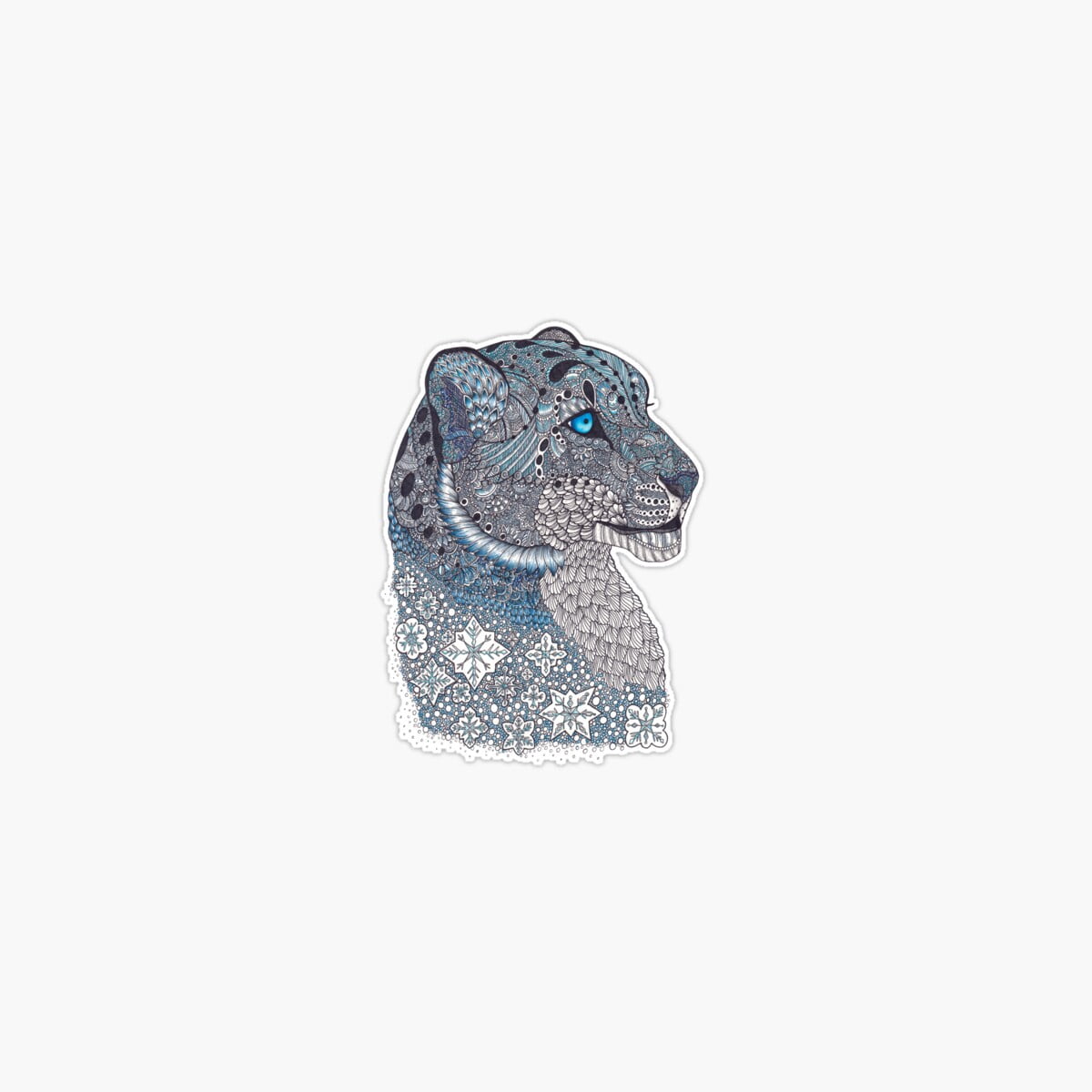 DOPASTICKER Blue Zentangle Snow Leo.Pard And Snowflakes Sticker, Phone ...