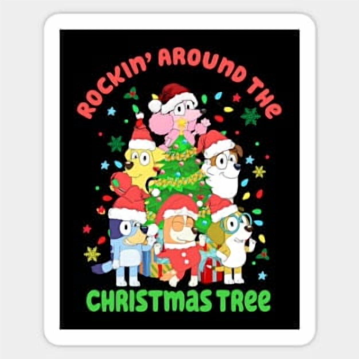 DOPASTICKER Bluey Chris.Tmas Rockin Around Bluey For Kids, Bluey Favors ...