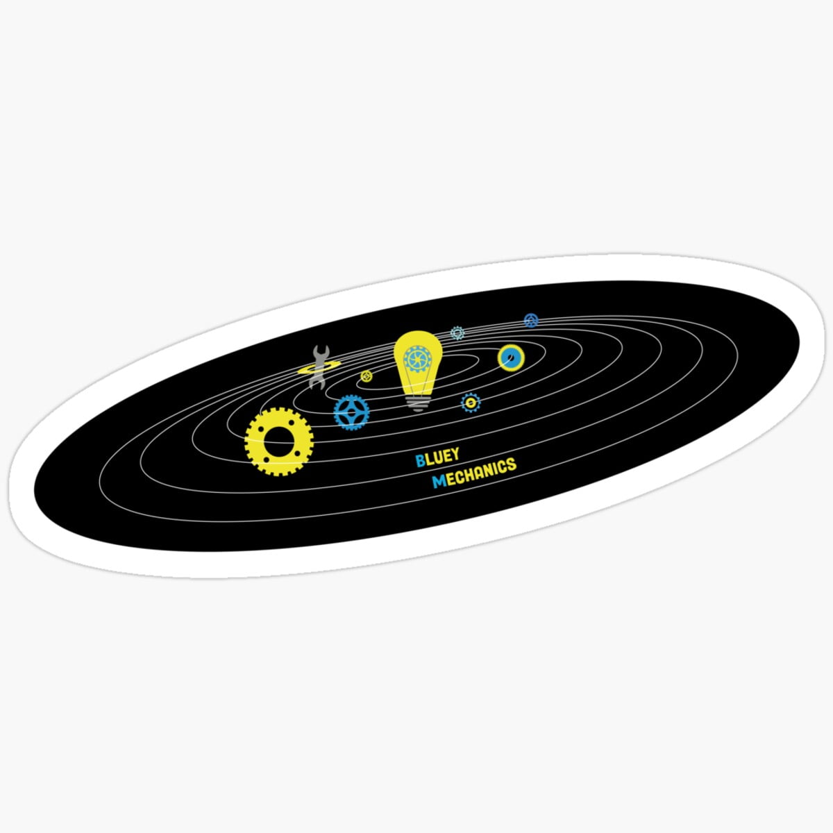 DOPASTICKER Bluey Mechanics Solar System Blue And Yellow Universe Sticker Waterproof Sticker For ...