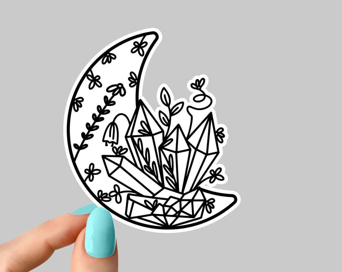 DOPASTICKER Boho Rock Quartz Moon Sticker, Quartz Wild Moon Sticker ...