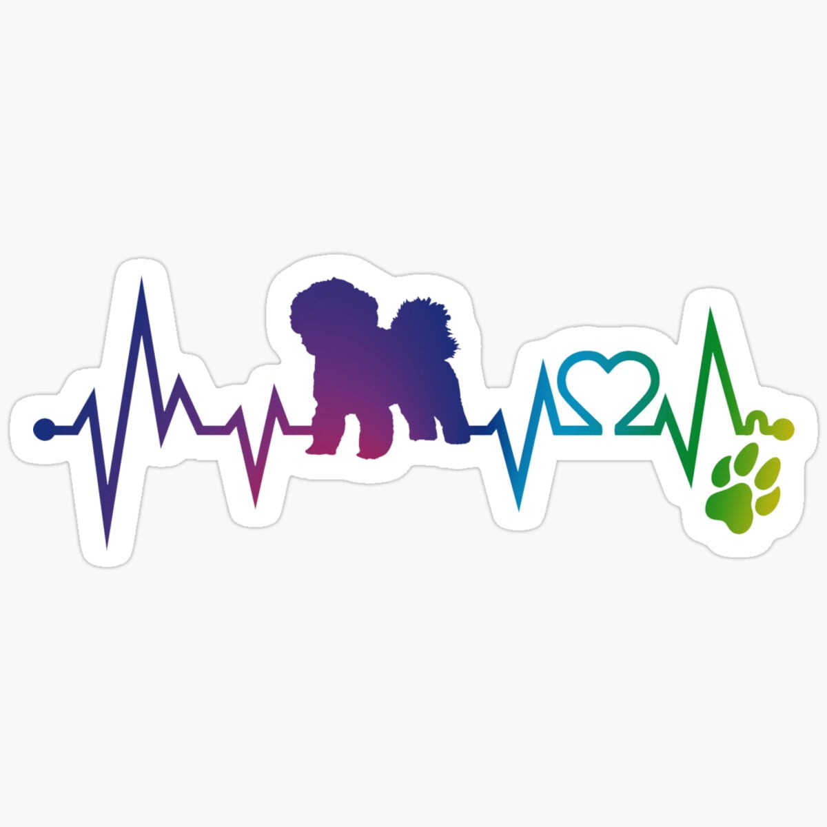 DOPASTICKER Bolognese Colorful Heartbeat, Heart & Dog Paw Sticker ...