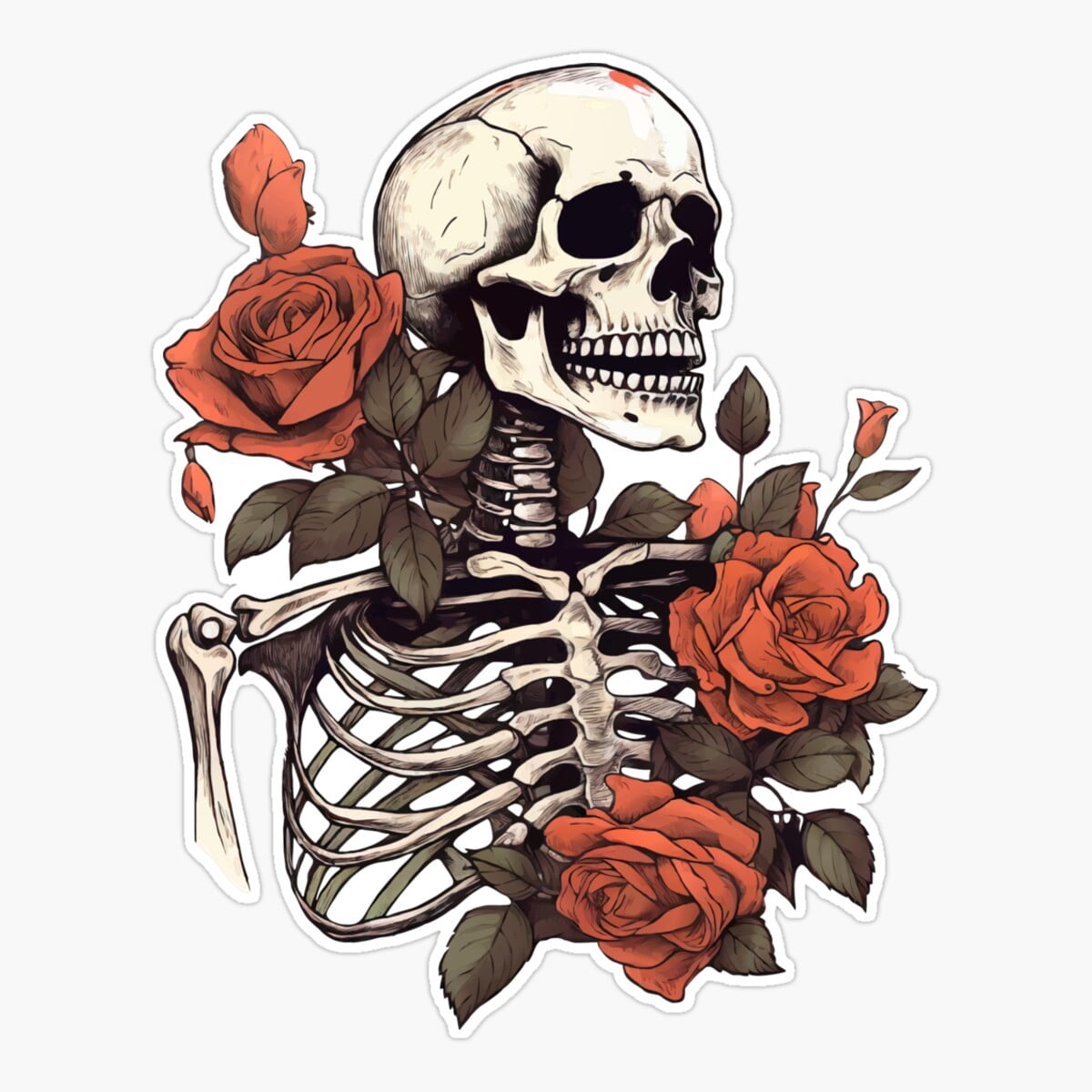 DOPASTICKER Bones And Roses, Hydrapeak Skull. Sticker, Phone Sticker ...