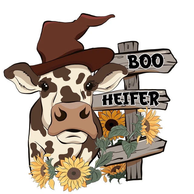 DOPASTICKER Boo Heifer Sticker Sunflowers Farm Life Fall Harvest Cow ...