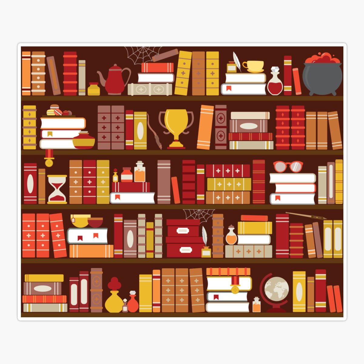 DOPASTICKER Book Case Pattern - Red And Gold Sticker, Phone Sticker Car ...