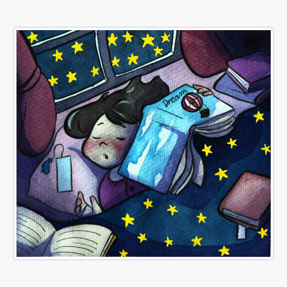 DOPASTICKER Book-Loving Sleeping Reader Sticker, Phone Sticker Car ...