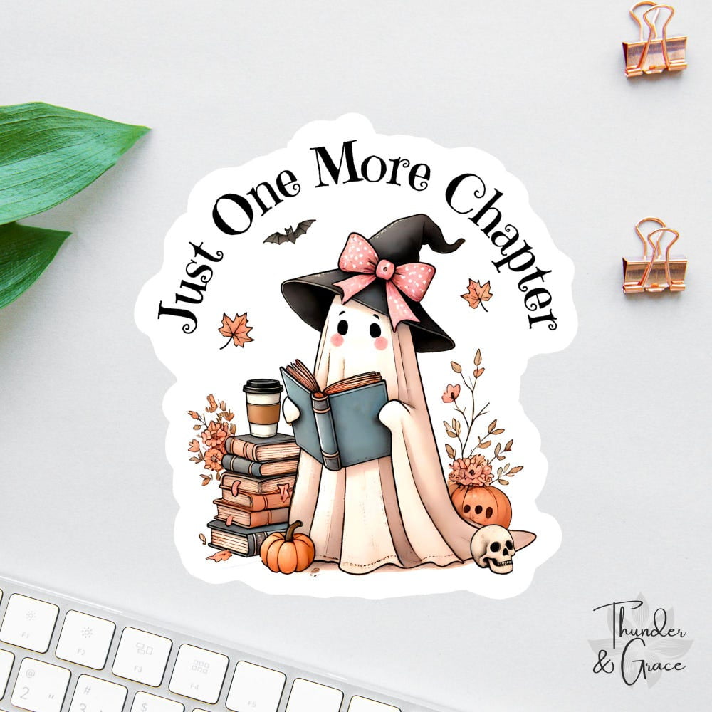 DOPASTICKER Bookish Sticker, Just One More Chapter, Cute Ghost Sticker ...